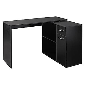 HOMCOM L Shaped Corner Computer Desk Workstation with Rotating Storage Shelves and Drawer for Home & Office, Black