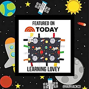 Baby Sensory, Security & Teething Closed Ribbon Tag Lovey Blanket with Minky Dot Fabric: 14X18 (Outer Space)