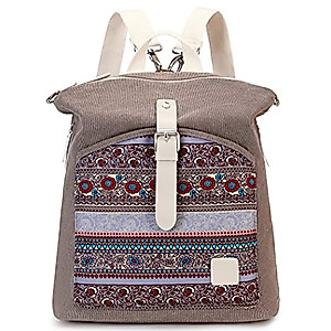 Womens Backpack Purse Canvas Purse 3-Way Crossbody Bag Boho Shoulder Tote Bags Girls (Grey - bohemian)