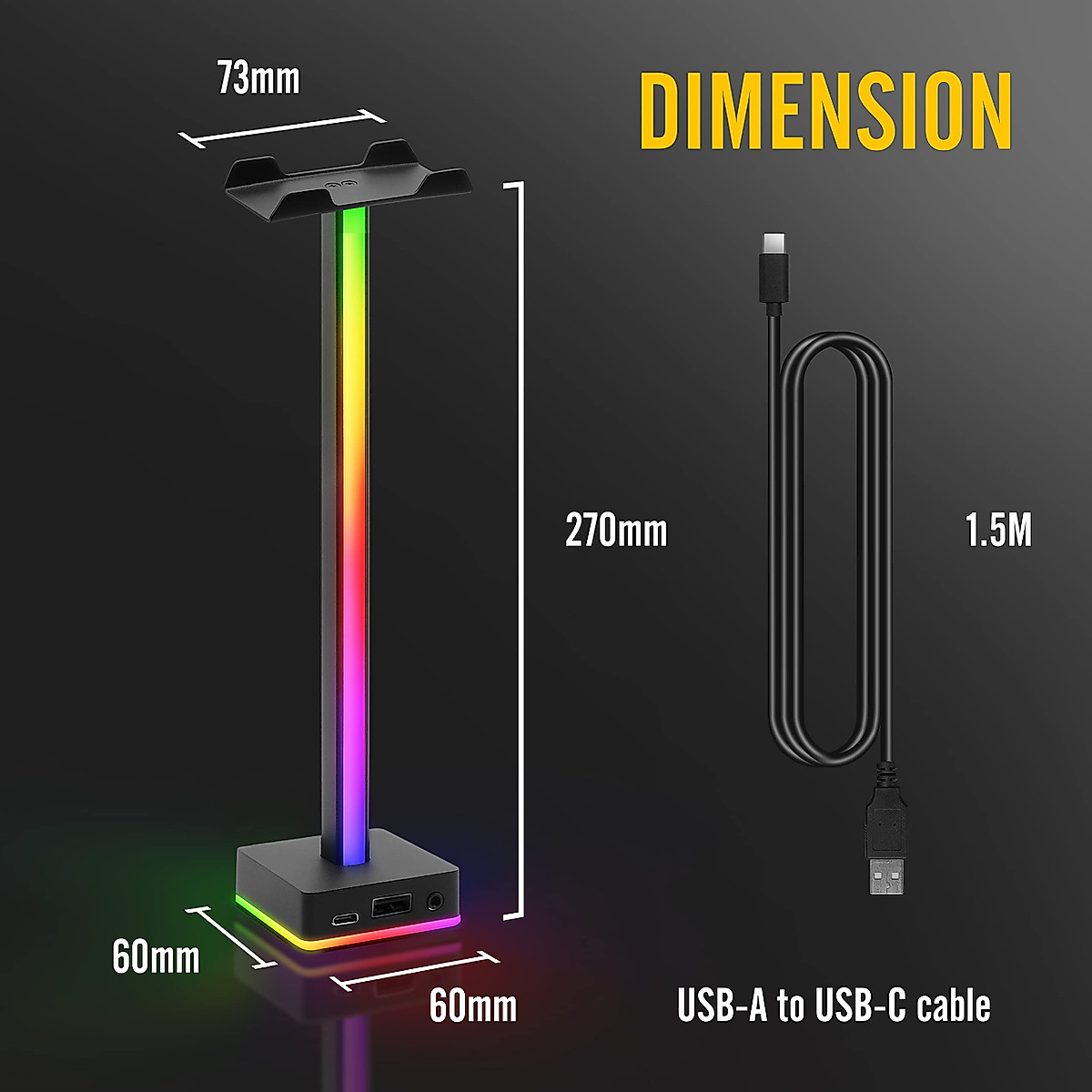 EZDIY-FAB USB LED Light Bar Headphones Stand, Desktop Atmosphere RGB ...