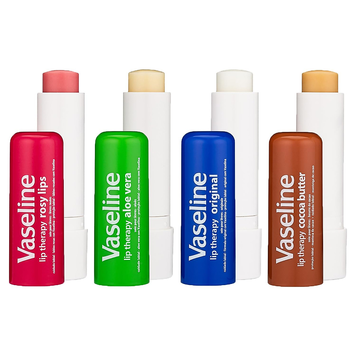 Vaseline Lip Therapy Variety 4-Pack, Moisturizing Lip Balm with Vitamin E, 0.16 Oz Ea