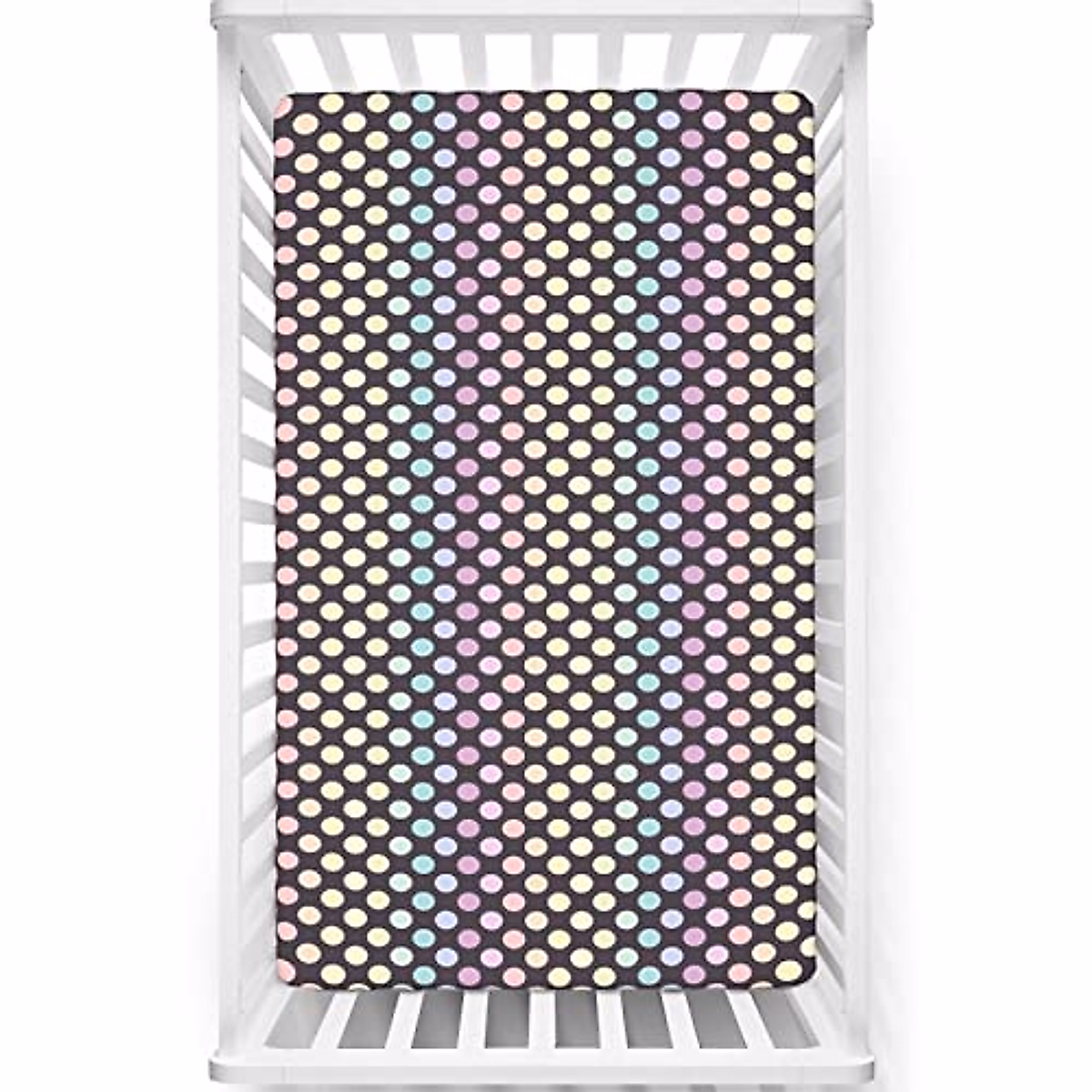 Polka Dots Themed Fitted Crib Sheet,Standard Crib Mattress Fitted Sheet Soft & Stretchy Fitted Crib Sheet-Great for Boy or Girl Room or Nursery,28“ x52“,Multicolor