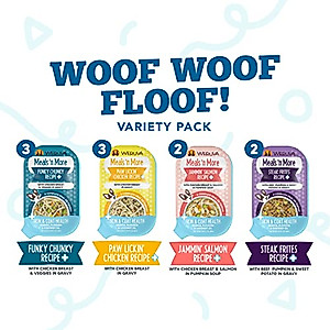 Weruva Dog Meals 'n More Natural Wet Dog Food, Woof Woof Floof! Skin & Coat Health Variety Pack, 3.5oz Cup (Pack of 10)