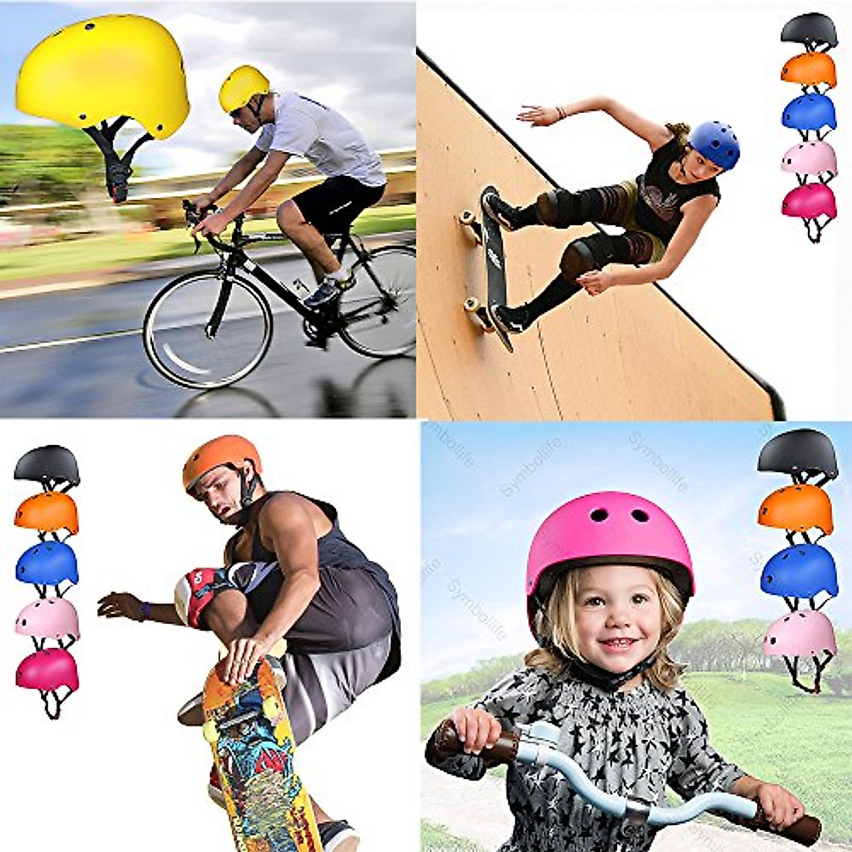 Skateboard/Skate Protection Pads Set with Helmet-SymbolLife Helmet with 6pcs Elbow Knee Wrist Pads for Kids Youths BMX/Cycling/Rollerblading for Head M (20.5-22.4 inch) Black