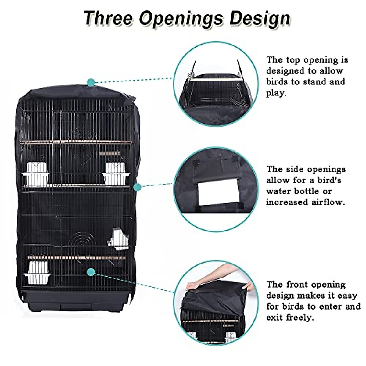 SYOOY Bird Cage Cover Good Night Birdcage Cover Universal Blackout Bird Parrot Cage Cover Durable Washable for Parakeets Lovebirds Budgies Macaw Conure Square Cages - Black