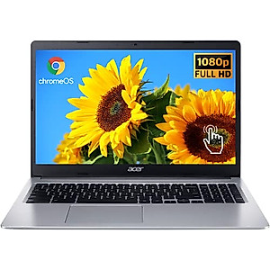 acer Chromebook 315 Laptop, 15.6” FHD Touchscreen Display, 4GB RAM, 64GB eMMC SSD, Intel Celeron N4020 Processor, Wi-Fi, Bluetooth, Webcam, USB-C, Protective Sleeve, Chrome OS, Pure Silver, N19Q3