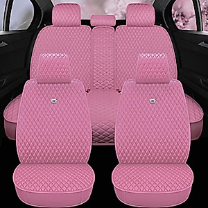 Pink Seat Covers Full Set Leather Auto Seat Covers 9PCS Front & Rear Seat Covers with Airbag Compatible Universal Fit Car Auto SUV (B-Pink)