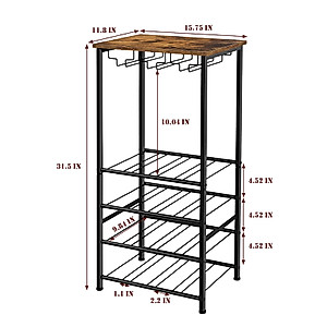 Wine Rack Freestanding Floor, Rustic Wine Holder Stand with Wine Storage and Bottle Shelf, 16 Bottles Floor Wine Rack Shelf for Kitchen Dining Room, Office, Bar, Rustic Brown