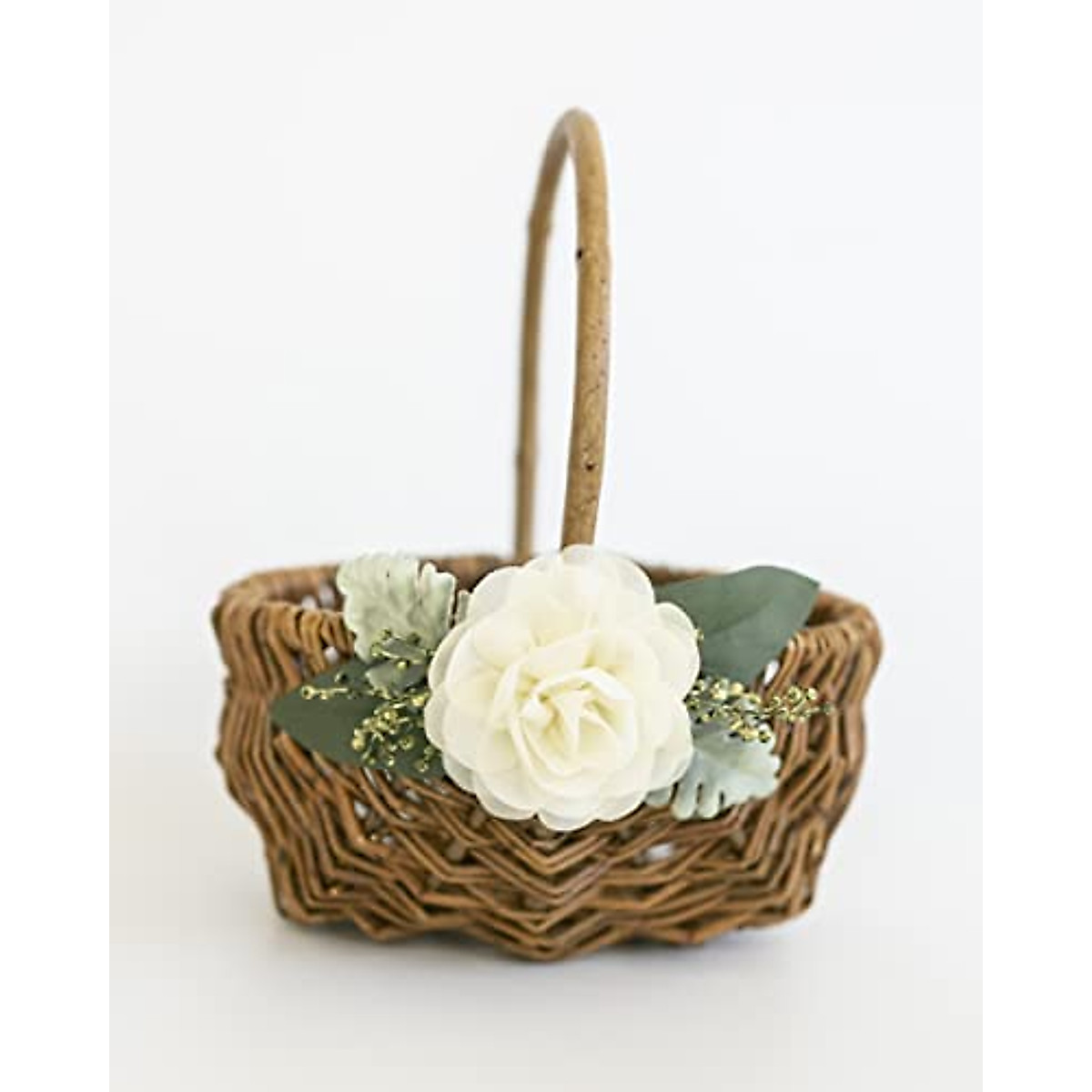Willow Flower Girl Basket - Rustic Wood Flower Girl Basket - Country Wedding Basket w/Greenery Decor - Rattan Gift Basket by Ragga Wedding