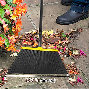 JEHONN Outdoor Broom Heavy Duty with 55 inches Long Handle, Household Collapsible Angle Brush for Sweeping Indoor Kitchen Patio Shop Outside Garage Lobby Garden Deck Hardwood Floors (Yellow)