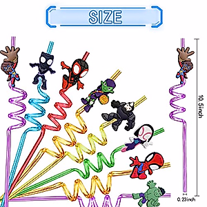24 Spider and His Amazing Friends Party Favors Reusable Drinking Straws,8 Designs Spider Great for Spiderman Birthday Party Supplies with 2 Cleaning Brushes.