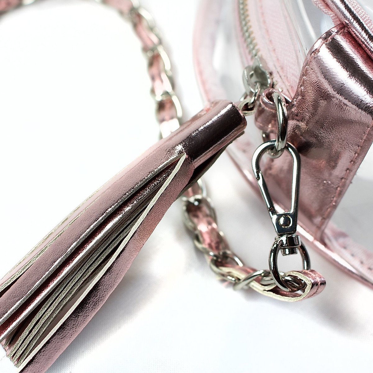 Capri Designs Clear Canteen Crossbody Purse, Round Stadium Approved Bag for Women, Transparent, Rose Gold