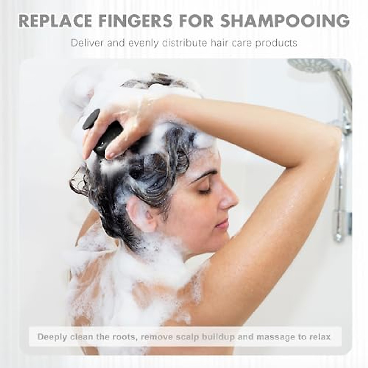 FREATECH Scalp Massager Hair Growth, Scalp Scrubber with Soft Silicone Bristles for Dandruff and Hair Care, Shampoo Brush Hair Massager Scalp Exfoliator for Wet & Dry, Long Curly Thick Hair, Black