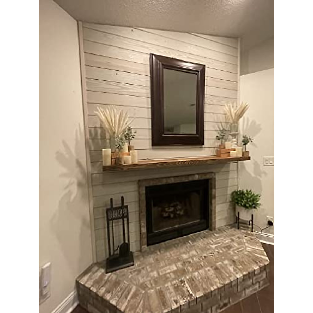 Joel's Antiques Floating Wall Shelf - Wood Decor & Long Shelf for Fireplace Mantel, Bookshelf, & Farmhouse - Wall-Mounted Rustic Stand, Wooden Hanging Display - Medium Brown, 72" x 8" x 2"