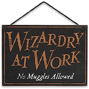 Open Road Brands Harry Potter Double Sided Hanging Wood Wall Decor - Wizards Welcome, Muggles Tolerated and Wizardry at Work, No Muggles Allowed