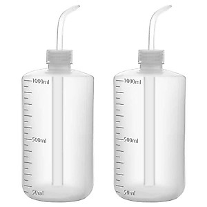 FunChem Chemical Wash Bottle, 2-Pack Plastic Lab Squeeze Washing Bottle with Clear Graduations, LDPE, Narrow Mouth (1000 mL)