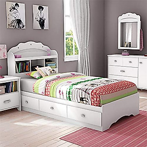 South Shore Tiara Wood Twin Bookcase Storage Bed in Pure White