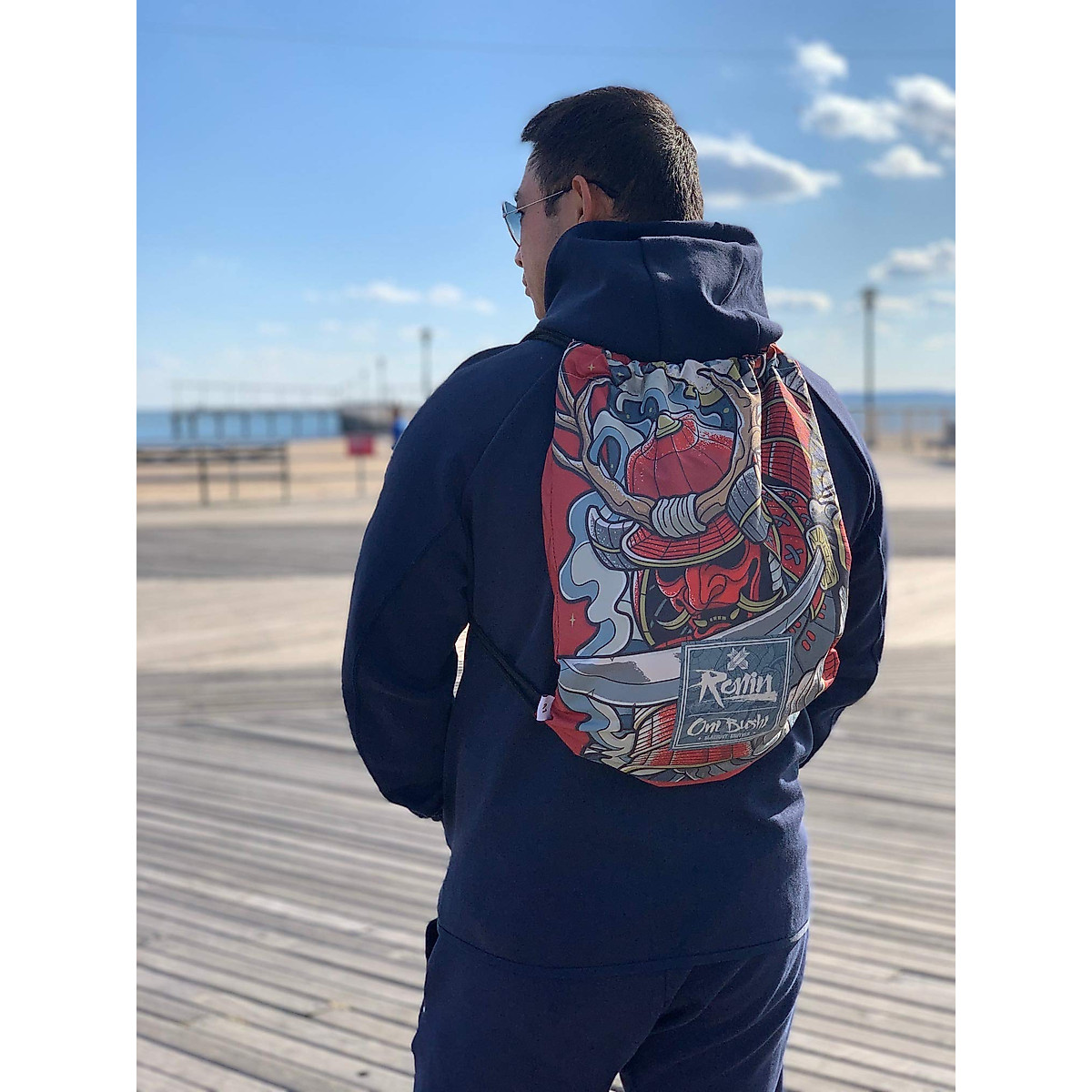 Ronin Gi Sports Bag - Oni Bushi-Draw String Backpack – Contact Sports Rucksack for BJJ, Karate, Judo, TKD, Kempo Gis – Gear Carrying Bag for Women, Men and Kids – 100% Polyester – Sturdy Printed Pouch