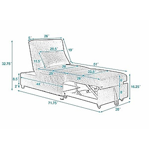 Modern Folding Couch Bed with 4 In 1 Function, Multifunction Upholstered Sleeper Sofa Bed with Pillow, Convertible Work as Chair Sofa Bed Chaise Lounge for Small Space Living, Easy Assemble (Black)