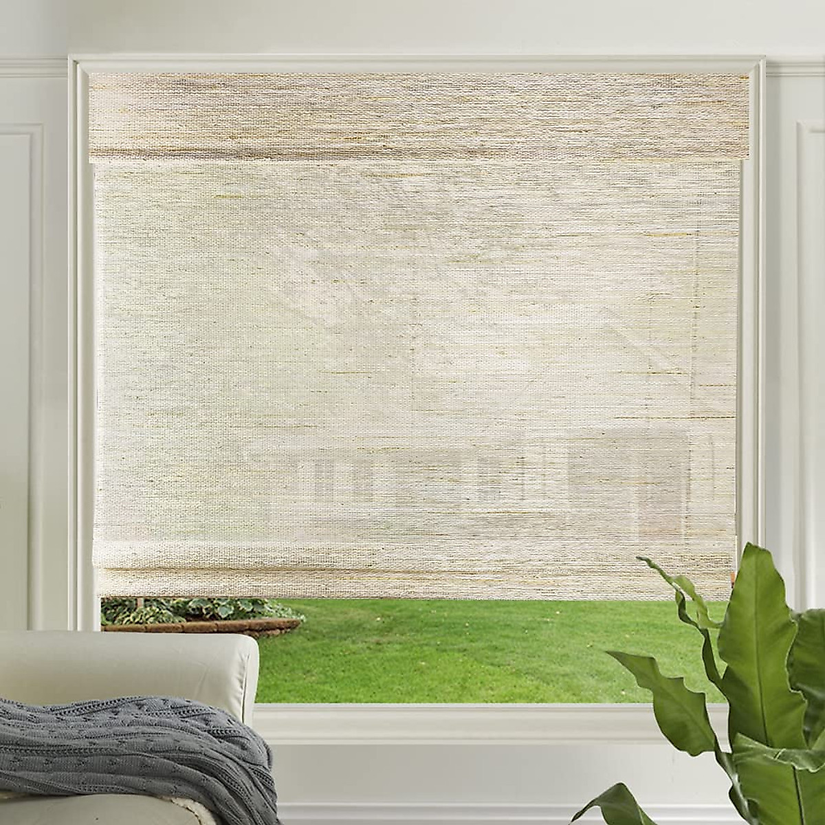 LETAU Cordless Nature Window Shades Blinds, 100% Linen Roman Shades, Pattern 3