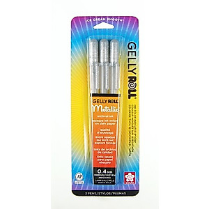 Sakura 57386 3-Piece Gelly Roll Blister Card Metallic Gel Ink Pen Set, Silver
