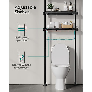 SONGMICS Bathroom Organizer 4-Tier, Over The Toilet Storage Shelf, 4 Height Adjustable and Extendable Shelves, 35.4 to 122.1 Inch Tall, for Small Spaces, Bathroom, Living Room, Ink Black UBTS021B01