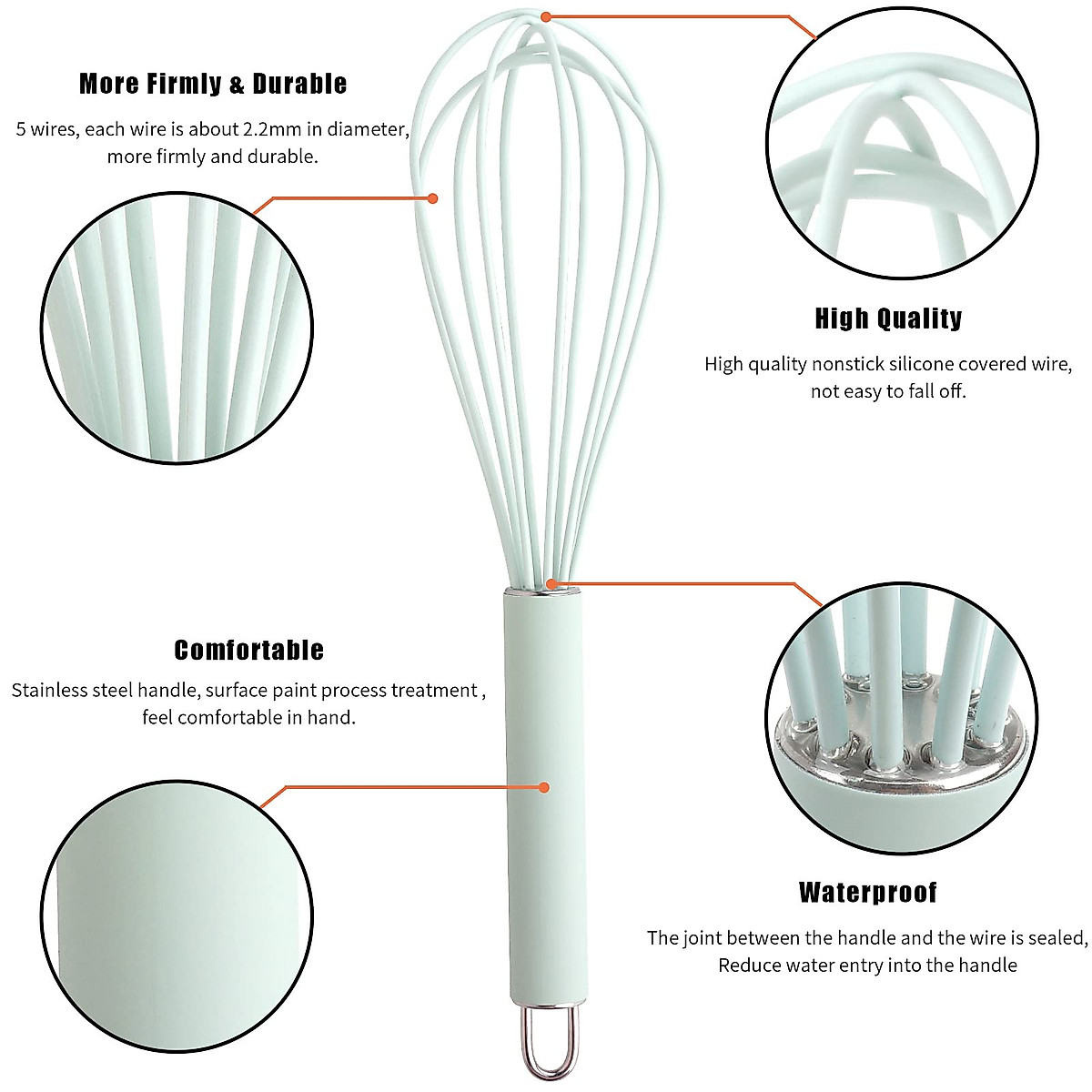 GorGin high temperature and easy to clean silicone whisk, stirrer, 10 inch, grip good grip design for Blending Whisking Beating Stirring Cooking Baking (1 Pack | blue)