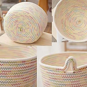 Cute Rainbow Storage Basket for Decor 3packs Shelves Cotton Rope Basket Woven Baskets Closet Organizer with Handle, Stylish Home Bedroom Table Organizer,Toy Baskets Organizers & Storage 11.5L(Pink)