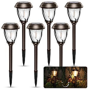 XMCOSY+ Solar Lights Pathway Outdoor - 2 LED Modes 10/25 LM Solar Powered Yard Garden Lighting, Waterproof IP65 Glass Stainless Steel Landscape Lights for Driveway Walkway Sidewalk Decor (Warm White)