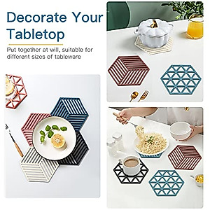 Silicone Trivet Mats and Hot Pads 8 Pcs 5.63 4.92 in Hexagon Heat Multifunction Kitchen Tool for Bowl Mats, Dish Mats Placemats