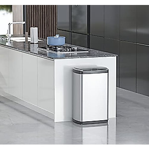 ELPHECO 50 Liter / 13.2 Gallon Rectangular Kitchen Trash Can, Brushed Stainless Steel Finish Motion Sensor Trash Can, Automatic Trash can for Kitchen, Living Room, Office, 3 AA Batteries (Excluded)