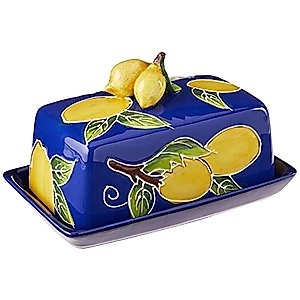 Blue Sky Ceramic Lemon Butter Dish, Multicolor