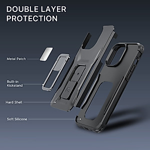 MYBAT Pro Stealth Series Phone Case for iPhone 14 Pro Max Case with Stand 6.7",Support Magnetic Car Mount, Heavy Duty Military Grade Drop Protective Rugged Bumper Armor Covers(Black)