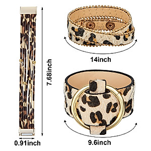 Hicarer 5 Pieces leopard bracelet Leopard Tube Bracelet Multilayer Leather Cuff Bracelet Boho Leopard print Wrap Bracelet for women