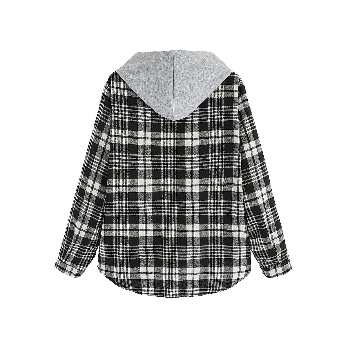 SweatyRocks Women's Long Sleeve Plaid Hoodie Jacket Button Down Blouse Tops Black White Medium