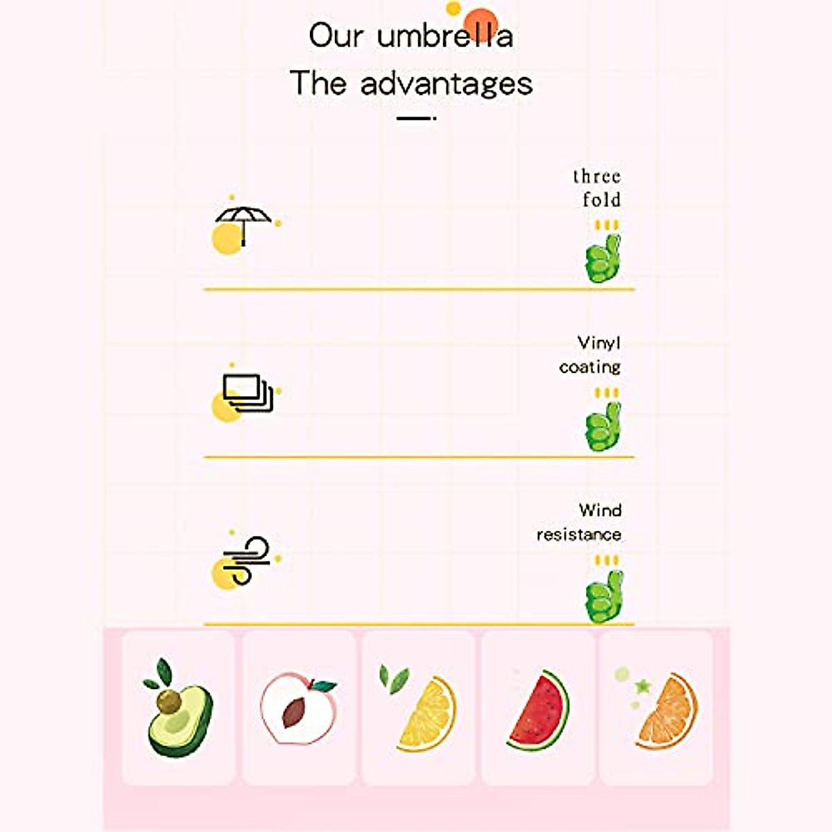 CatXQ Fruits Series Automatic Folding Umbrellas,[Rain & Sun,Windproof,Compact,Lightweight] Portable Travel Umbrellas for Woman Girl Kids - Avocado