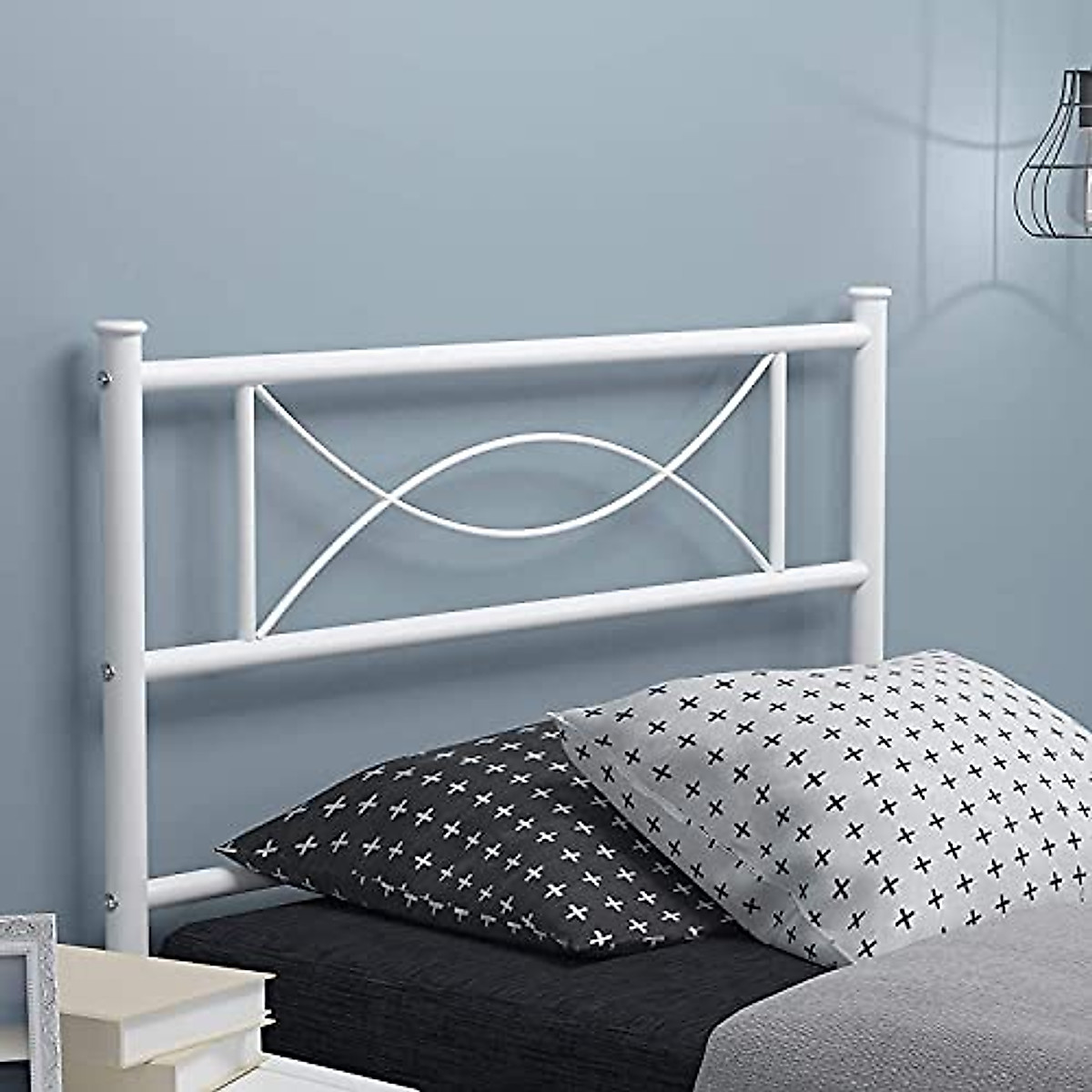 GIME Twin Bed Frames with headboard for Girls Boys Adults Teenagers, Twin Size Bed Frame Single Platform Beds with Storage for Student, Easy Assembly, No Box Spring Needed, White