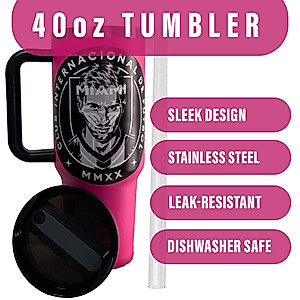 Tumbler With Lid & Straw - 40oz Insulated Tumbler with Messi Print, Modern Stainless Steel Travel Mug for Coffee & Water, Reusable & Leak Proof Cup for Hot & Cold Drinks, Cup Holder Friendly