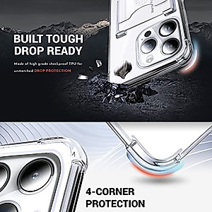 Shields Up Designed for iPhone 14 Pro Max Case with Card Holder (3 Cards), iPhone 14 Pro Max Case Wallet with Stand, Slim Protective Shockproof Transparent Cover for iPhone 14 Pro Max 6.7 inch, Clear