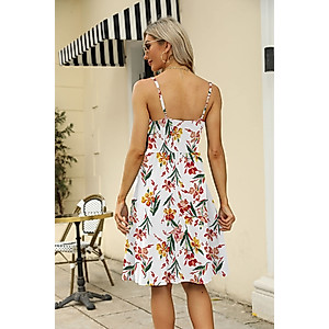 BeadChica Women's Casual Dress Summer Sleeveless V Neck Floral Sundresses A Line Spaghetti Strap Midi Dress with Pockets-Printing-XL