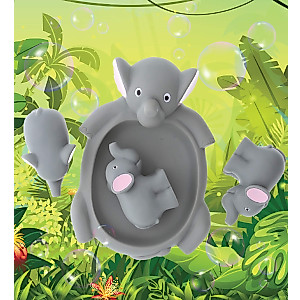 DolliBu Elephant Family Animal Bath Squirters 4 Piece Bath Toy Set, Children Bath Toys for Bathtime & Water Fun, Girls & Boys Floating Rubber Squirt Toys, Pool Toys for Kids - Gray Elephant