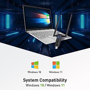 USB 3.0 WiFi 6E AX5400M WiFi Adapter for PC, 802.11AX, Tri-Band 6GHz/ 5GHz/ 2.4GHz, Dual 5dBi Antennas, USB WiFi Dongle Wireless Network Adapter for Desktop PC Laptop, Only Work for Windows 11/10