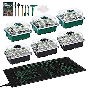 Kesfitt Seed Starter Tray with Heat Mat,Seed Starting Kit with Adjustable Humidity Dome and Base 6 Packs 72Cells Seedling Starter Trays for Seeds Plant Germination