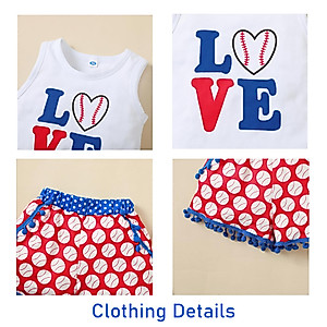 Magic Park 6M-6Y Baby Girls Baseball Short Set Outfits Toddler Love Baseball Vest Shirt Tops Short Pants Kids Summer Clothes (0043-baseball, 3-4 Years Old)