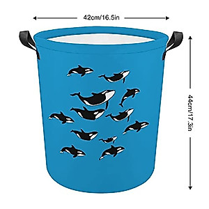 Orcas Killer Whale Large Laundry Basket Hamper Bag Washing with Handles for College Dorm Portable