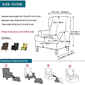 KRFOONN Wingback Chair Cover Slipcovers 2 Piece Stretch Wing Chair Covers Spandex Sofa/Armchair Non-Slip Furniture Protector for Living Room, Color01