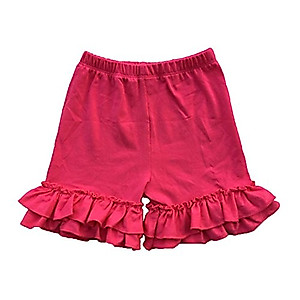 Coralup Baby & Little Girls Ruffles Cotton Shorts P6080_Hot Pink(XL,4-5Y)