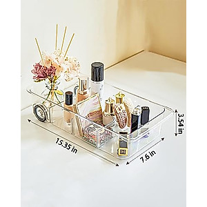 Under Sink Organizer with Wheels，Bathroom and Kitchen Cabinet Organizer with Dividers,Clear Plastic Storage Organizer Bins Suitable for Medicine Cabinet,Vanity, Refrigerator, Office (2 Clear tray)