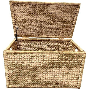 eHemco Heavy-duty Water Hyacinth Wicker Storage Trunk with Metal Frame, 30 by 17.5 by 17.5 Inches, Natural