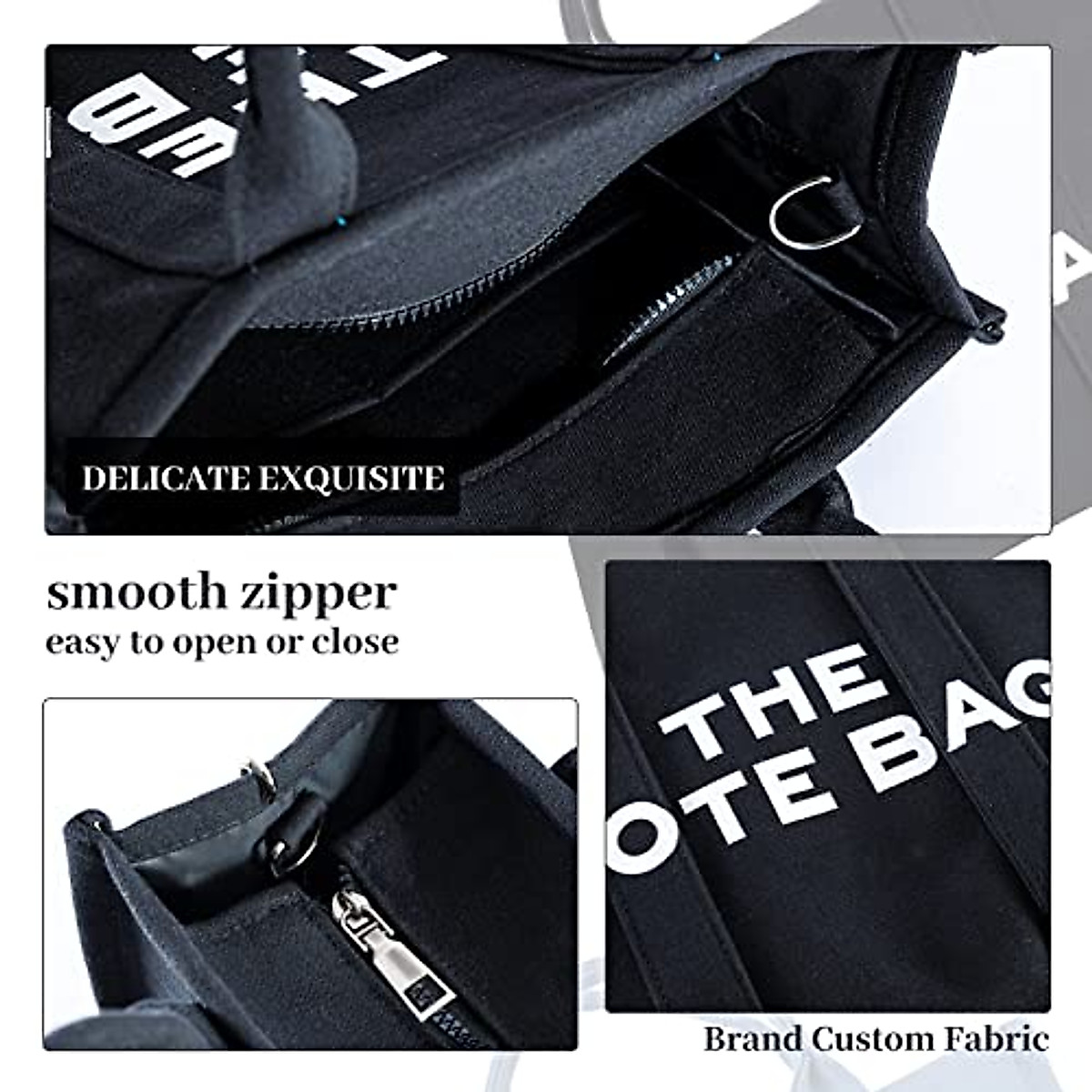 Beukani The Tote Bag for Women Birthday Gifts Black Mini Cute Small Fashion Canvas Cloth Purse Handbags Work Travel Top-Handle Shoulder Crossbody Bags with Zipper Adjustable Straps Inner Pockets, Medium